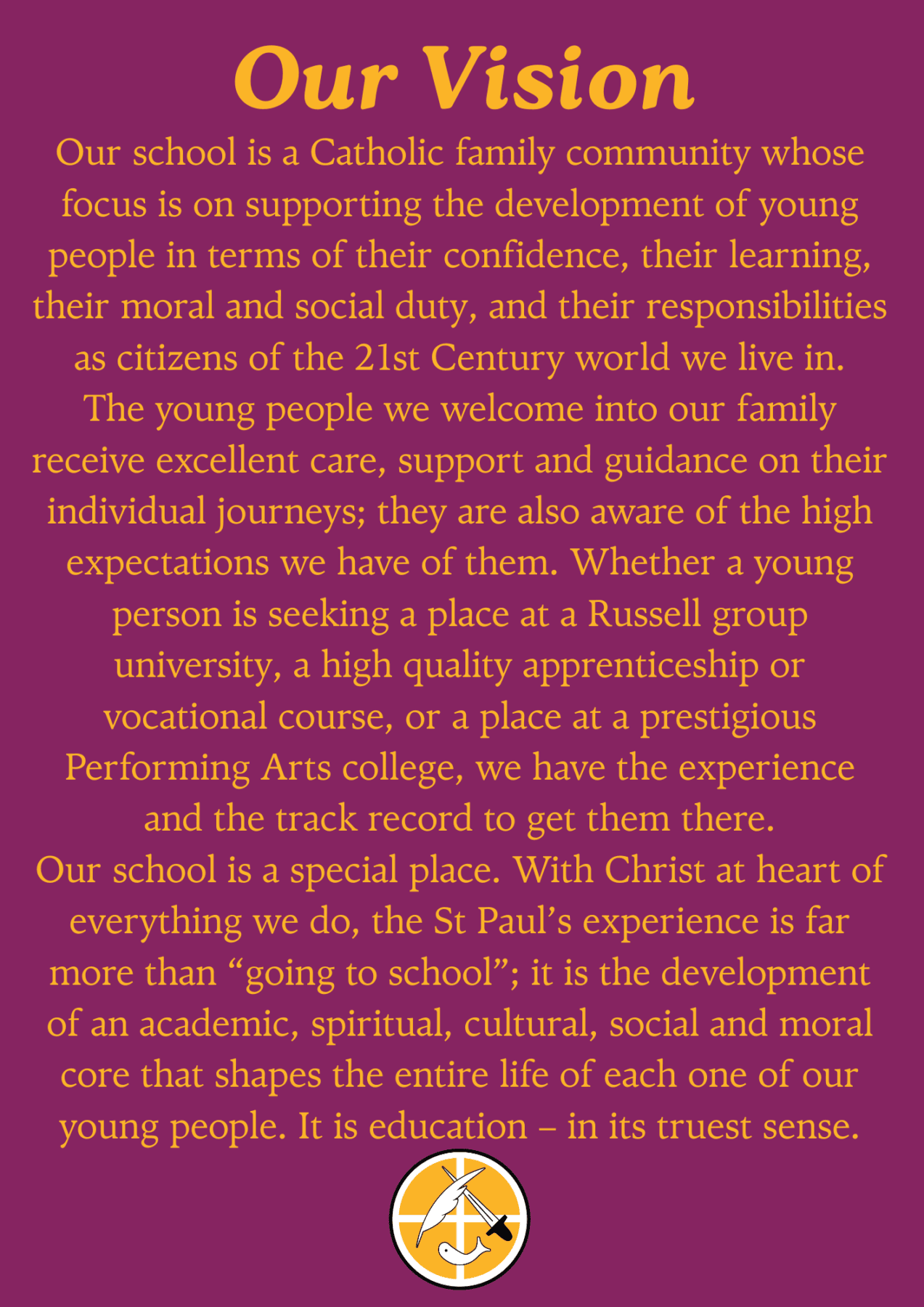Mission & Vision - St Paul's Catholic School